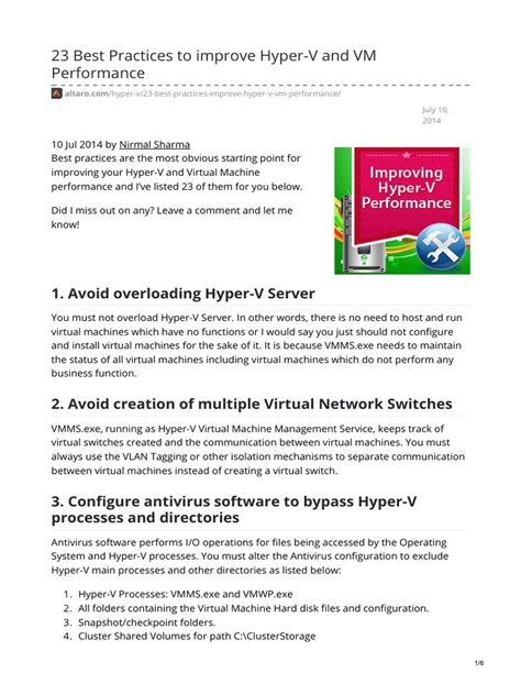 23 best practices to improve hyper v and vm performance download free