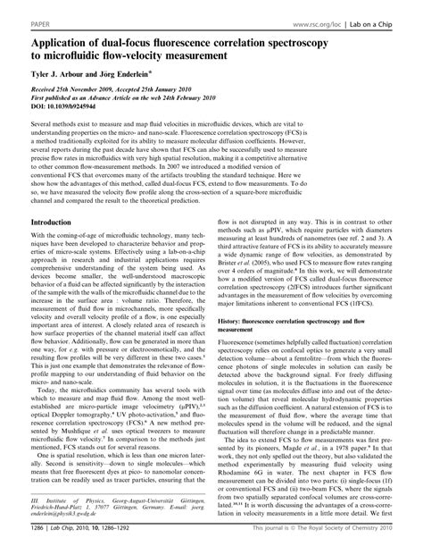 Pdf Application Of Dual Focus Fluorescence Correlation Spectroscopy To Microfluidic Flow