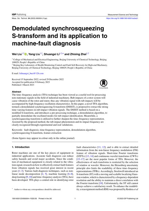 demodulated synchrosqueezing s transform and its application to machine