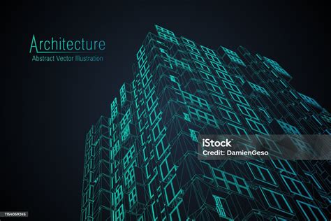 현대 건축 와이어 프레임 도시 와이어 프레임의 개념입니다 건축 Cad 도면의 와이어 프레임 건물 그림 3차원 형태에 대한 스톡