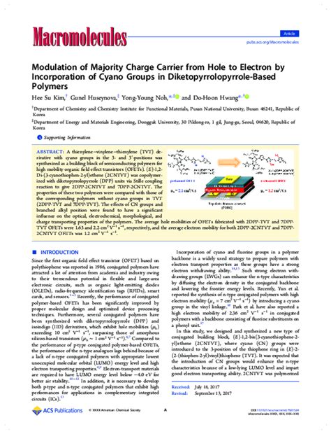 Pdf Modulation Of Majority Charge Carrier From Hole To Electron By Incorporation Of Cyano