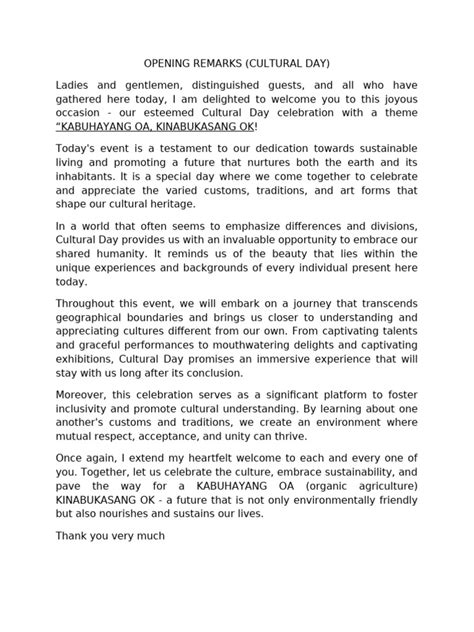 Cultural Day Opening Remarks Pdf