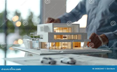 Man Architect Presenting Architectural Model Or Maquette Of Future Building Vector Illustration