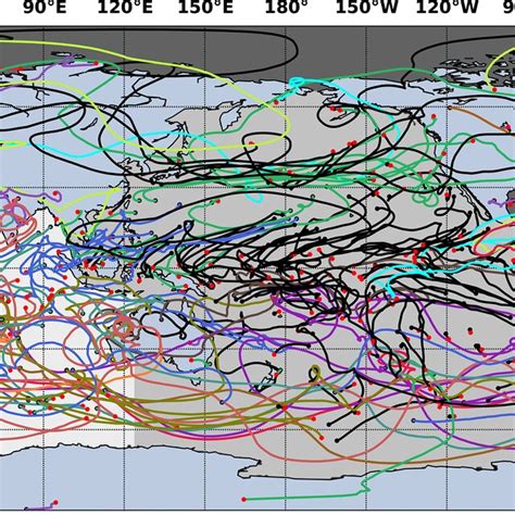 Spaghetti Plot Of Few Selected Atmospheric Water Trajectories For The