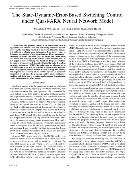 Pdf The State Dynamic Error Based Switching Control Under Quasi Arx Neural Network Model