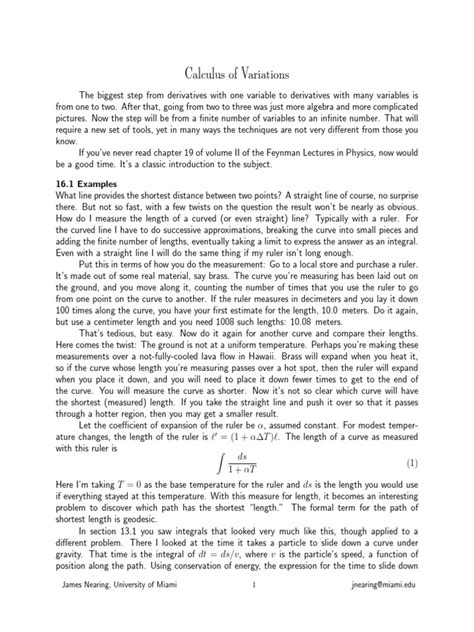 The Shortest Path An Introduction To The Calculus Of Variations Pdf Calculus Of Variations