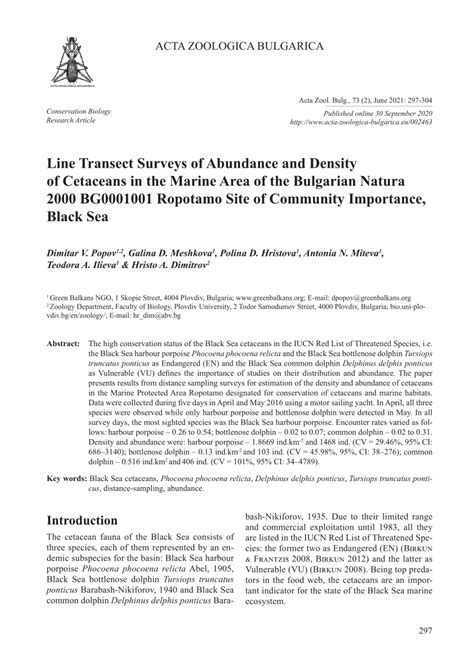 Pdf Line Transect Surveys Of Abundance And Density Of Cetaceans In