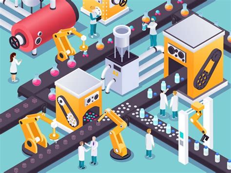 Free Vector Isometric Automatic Assembly Factory Robotic Line Concept