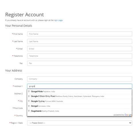 OpenCart Google Address Autocomplete