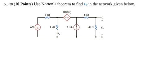 solved 5 3 28 10 points use norton s theorem to find v0 in