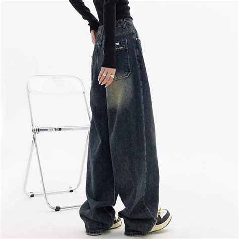 Badu Bg Дамски дънки с висока талия Harajuku Streetwear Ретро мода Пролет Есен Свободни широки