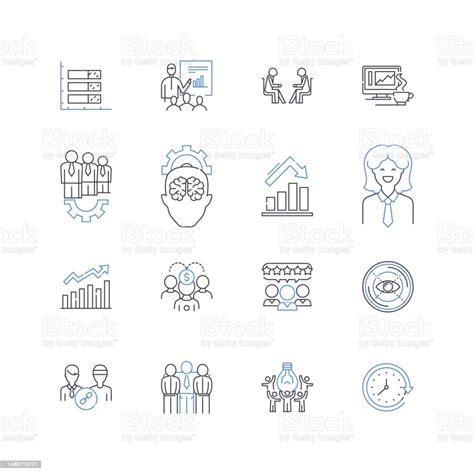 에이전시 작업자 라인 아이콘 컬렉션입니다 임시 계약 프리랜서 유연성 경험 숙련 관리 벡터 및 선형 일러스트레이션 채용 전문 다양성 개요 표지판 세트 인적 자원에 대한 스톡