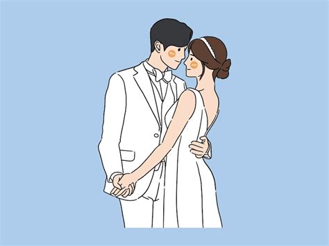 웨딩 드레스 만화 캐릭터에 귀여운 신부와 신랑 커플 프리미엄 벡터