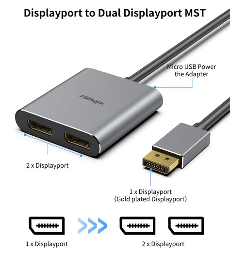 Free Shipping Fairikabe Displayport To Dual Displayport Splitter Adapter 4k 60hz Mst 1 In 2