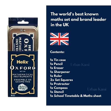 Helix Oxford Set Of Mathematical Instruments Tin Case Compass Pencil