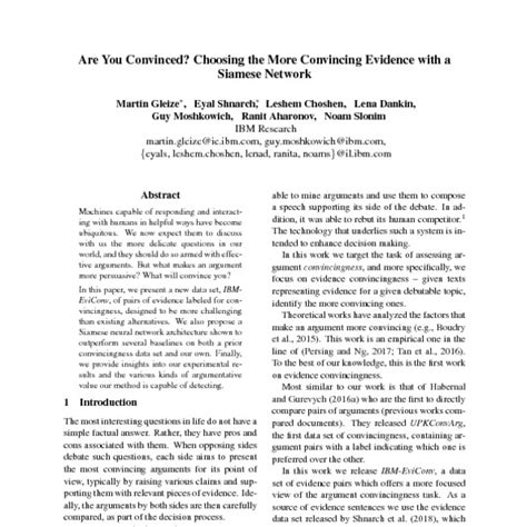 Are You Convinced Choosing The More Convincing Evidence With A Siamese Network Acl Anthology