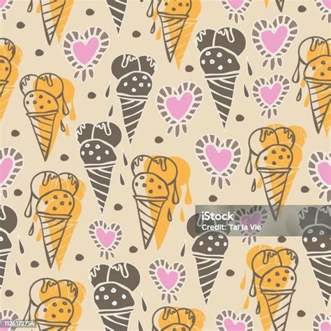 아이스크림달콤한 꿈 완벽 한 패턴 일러스트를 반복합니다 노랑 핑크 크림 브라운에 배경 0명에 대한 스톡 벡터 아트 및 기타 이미지 Istock