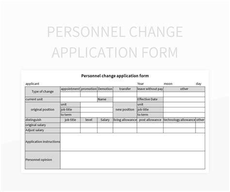 Personnel Change Application Form Excel Template And Google Sheets File For Free Download