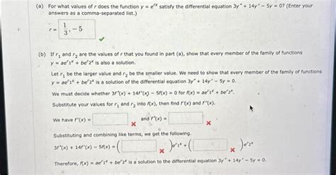 solved a for what values of r does the function y erx