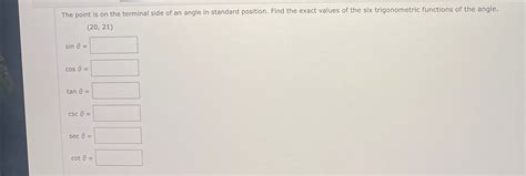 solved the point is on the terminal side of an angle in