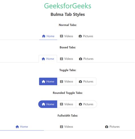 Bulma Tabs Styles GeeksforGeeks