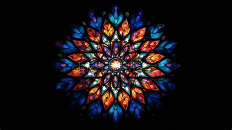 Circular Stained Glass Window With Vibrant Geometric Patterns Mixed