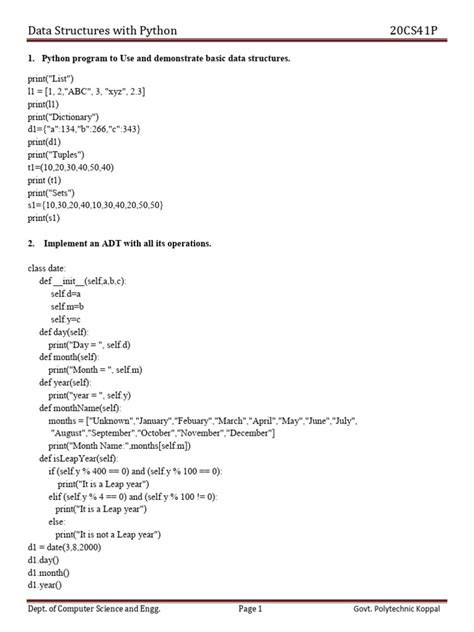 Ds With Python Lab Programs Final Pdf Computer Programming Algorithms And Data Structures