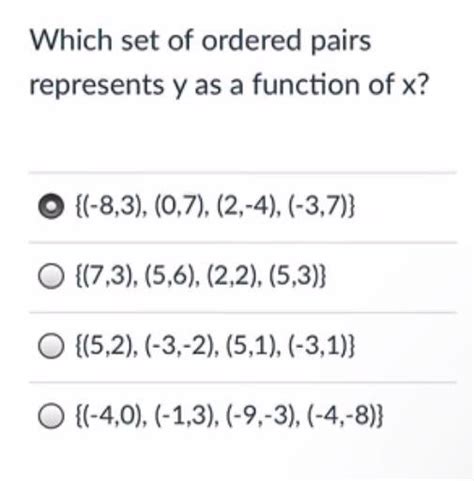 Solved Which Set Of Ordered Pairs Represents Y As A Function