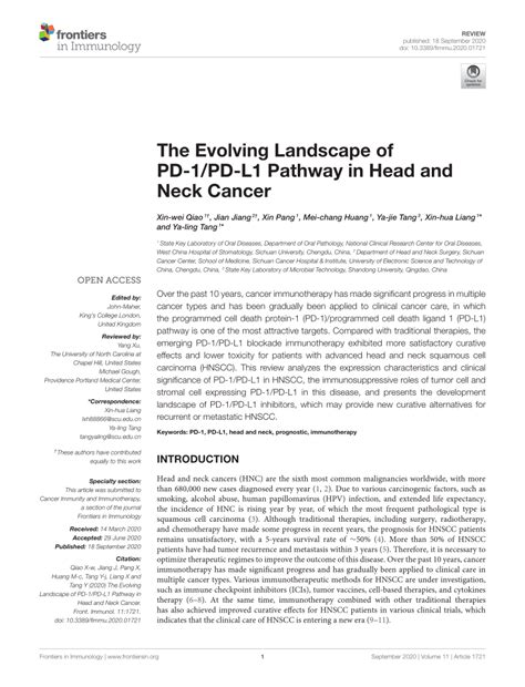 Pdf The Evolving Landscape Of Pd 1 Pd L1 Pathway In Head And Neck Cancer