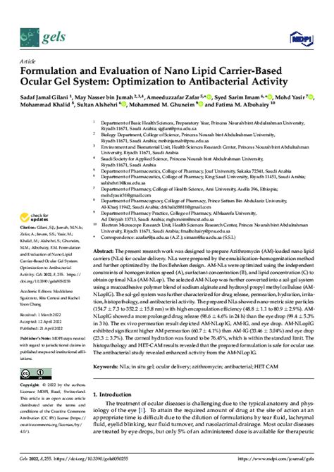 Pdf Formulation And Evaluation Of Nano Lipid Carrier Based Ocular Gel System Optimization To