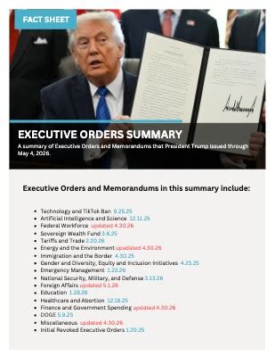 Executive Orders Summary Through May 4 2026 Off The Press