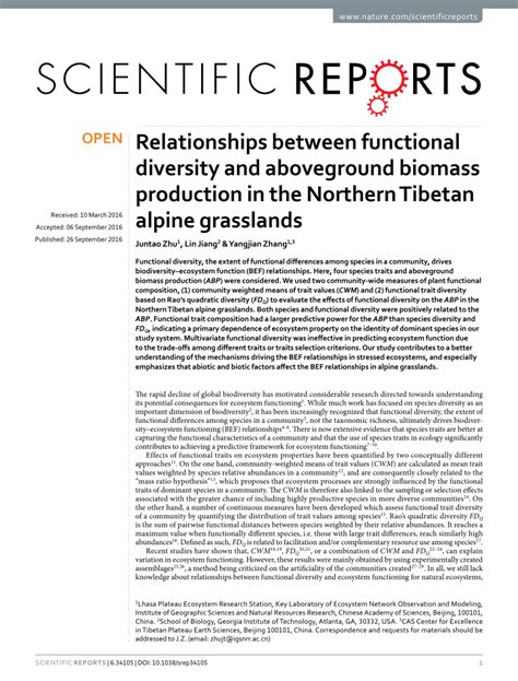 Pdf Relationships Between Functional Diversity And Aboveground Biomass Production In The