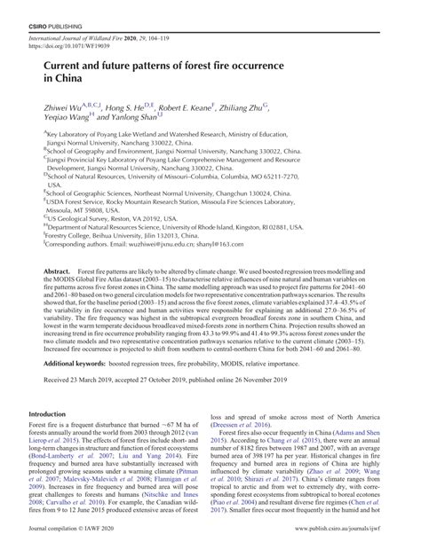 Pdf Current And Future Patterns Of Forest Fire Occurrence In China