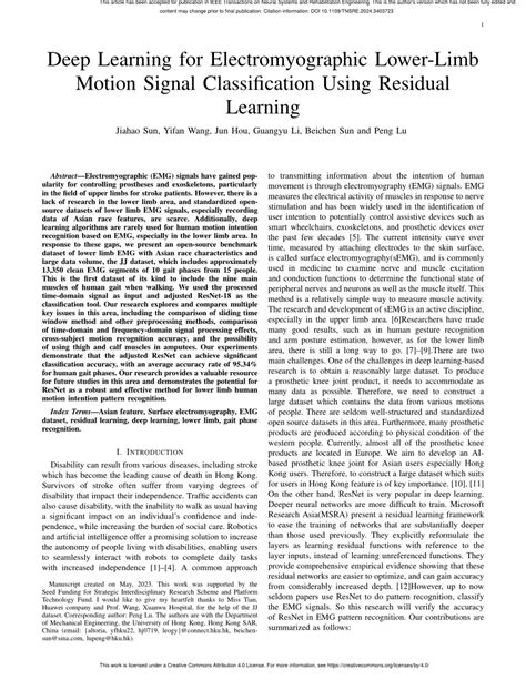 Pdf Deep Learning For Electromyographic Lower Limb Motion Signal Classification Using Residual