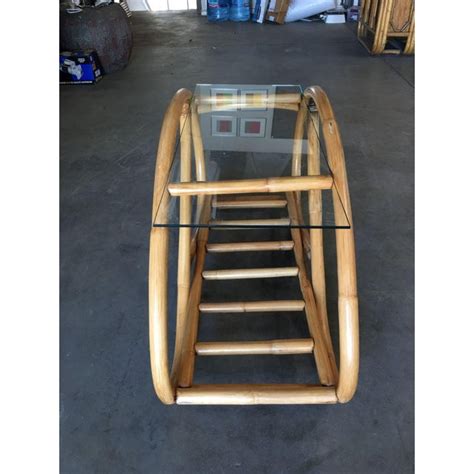 1950s Restored Single Strand Glass Top Grasshopper Rattan Side Table