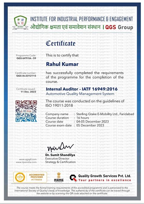 i am thrilled to announce that i have successfully completed internal auditor training iatf
