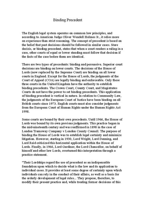 Binding Precedent Binding Precedent The English Legal System Operates On Common Law Principles