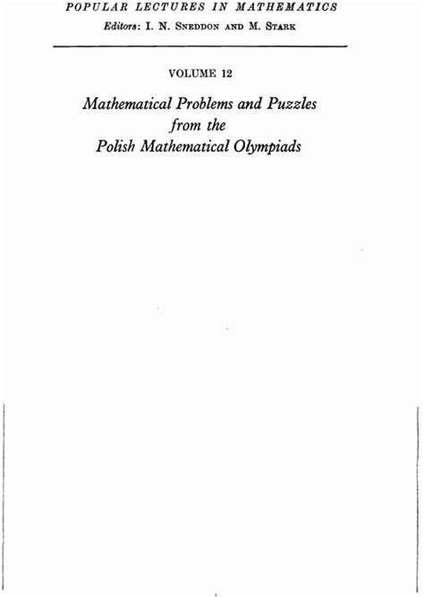 SOLUTION: Mathematical problems and puzzles from the polish mathematical olympiads straszewicz ...