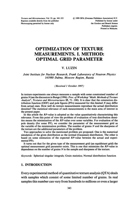 Pdf Optimization Of Texture Measurements—part I Method Optimal Grid Parameter