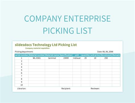 Free Picking List Templates For Google Sheets And Microsoft Excel Slidesdocs