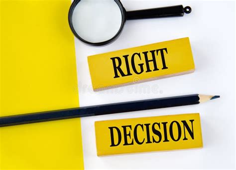 Right Decision Words On Wooden Yellow Blocks With Pencil And
