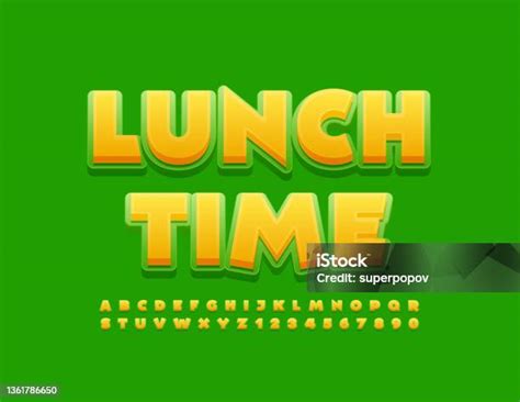 녹색 및 노란색 알파벳 문자 및 숫자 세트벡터 밝은 기호 점심 시간 점심시간에 대한 스톡 벡터 아트 및 기타 이미지 점심시간