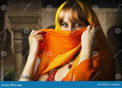 Beautiful Brunette Asian Girl With Veil On Face Stock Photo Image Of Headscarf Glamou