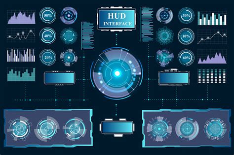 게임 Hud 인터페이스 기술 디지털 Ui 요소가 있는 공간 대시보드입니다 의료 기술 그래프 통계 화면 차트 인포그래픽 및