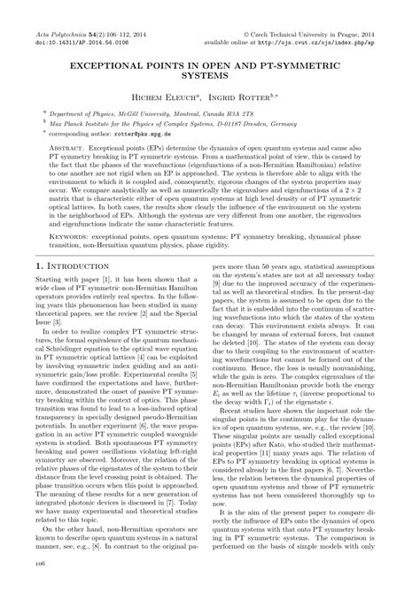 Pdf Exceptional Points In Open And Pt Symmetric Systems