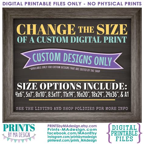 Change The Size Of One CUSTOM Digital Printable File In My Shop Read The Item Details Section