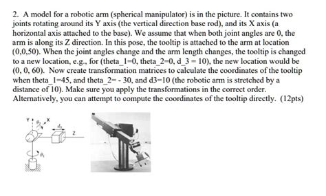 SOLVED A Model For Robotic Arm Spherical Manipulator Is In The Picture It Contains Two