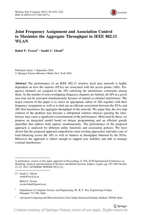 Joint Frequency Assignment And Association Control To Maximize The Aggregate Throughput In Ieee