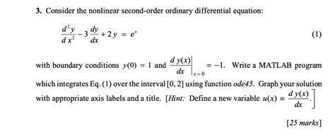 Solved Consider The Nonlinear Second Order Ordinary
