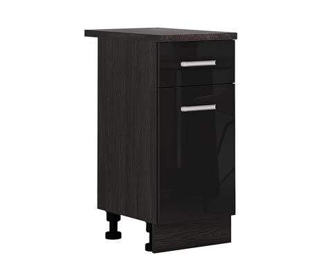 Долен кухненски шкаф с термоплот и чекмедже 40 Mdf Черно гланц Дъб карбон Елинор B4 Мебели Венус